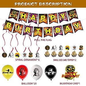 90Pcs Cobra Kai Birthday Party Supplies,Cobra Kai Swirls Party Decoration ,Cobra Kai Birthday Party Banner for Kids Teens Themed Birthday Party Decor Supplies