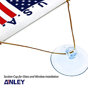 Anley 4 X 6 Inch USA Fringy Window Hanging Flag - Mini Flag Banner & Car Rearview Mirror Décor - Fringed & Double Sided - American Hanging Flag with Suction Cup