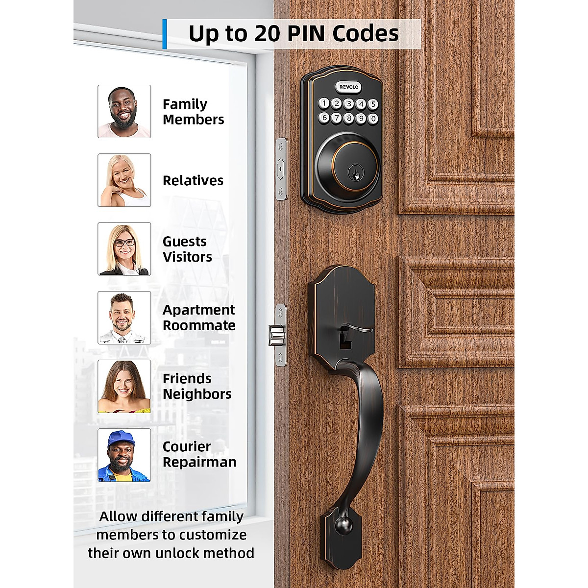 Revolo RE001 Electronic Keypad Deadbolt, Keyless Entry Door Lock, Keyed Entry, Auto Lock, Smart Lock with Handle, Front Door Handle Sets, Anti-Peeking Password, Oil-Rubbed Bronze