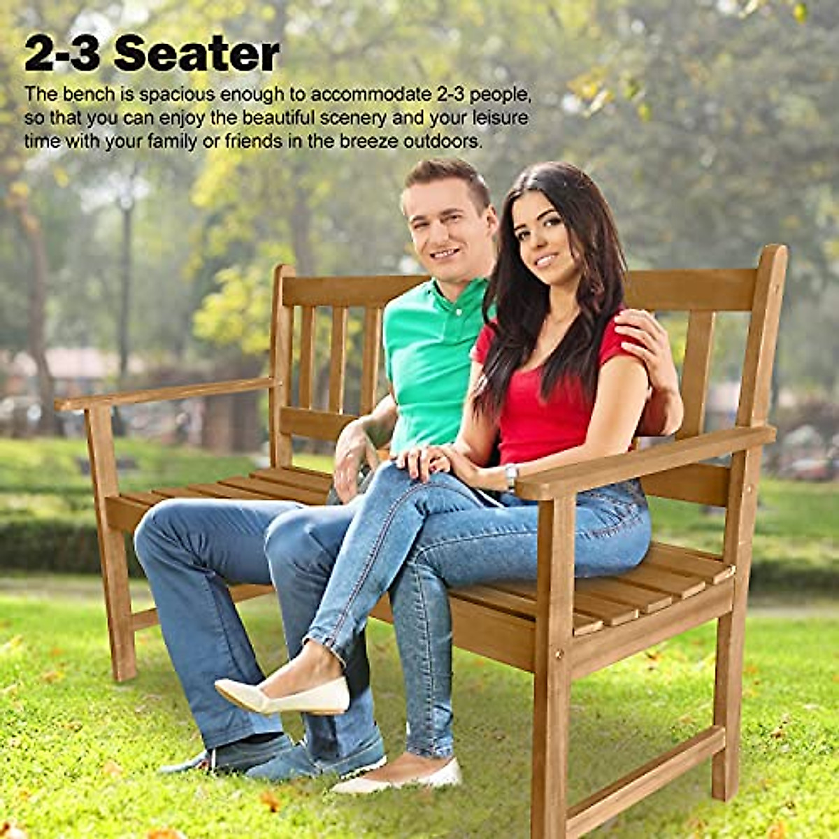 Outdoor Patio Bench Wood Garden Bench Park Bench Acacia Wood for Pool Beach Backyard Balcony Porch Deck Garden Wooden Furniture, Natural Oiled, Best Outdoor Wood Bench - 48"W x 22"D x 33"H