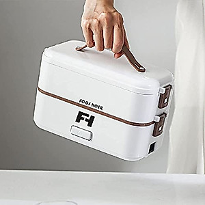 Focs Hoek Electric Lunch Box, Portable Heating Electric Lunch Box, 0.8L/110V With Spoon and Fork Insulation Bag, Suitable for Home School Office Workplace Travel(ONLY THE WALL PLUG) (White)
