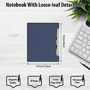 XHZNI Reusable Notebooks - A5 Waterproof Spiral Notebooks, 50 Sheets of Stone Paper per Smart Notebook for School, Office, Business, and Professional with 1erasable Pen & 1 Cloth Included(Blue)