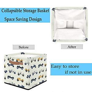 Funky Qiu Storage Cube Bins Cute Race Car Pattern Large Collapsible Storage Basket with Handle Decorative Storage Boxes for Toys Organizer Closet Shelf Nursery Kid Bedroom,13x13x13