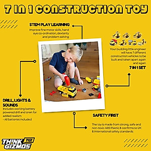 Think Gizmos 7 in 1 Take Apart Truck Car Toys with Electric Drill,Educational Toy Ideal Gift for Boys or Girls Age 3 4 5 6 7 STEM Construction Engineering Learning Toys Building Play Set for Kids