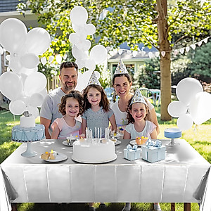 2pcs Silver Plastic Tablecloth for Parties 54*72inch Shiny Disco Table Cloths White Table Cover for Wedding Christmas Winter Birthday Party Decoration Anniversary Event Dinner Grad Party Supplies