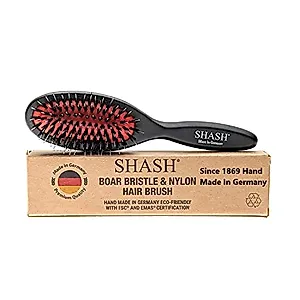 Since 1869 Hand Made In Germany - Nylon Boar Bristle Brush Suitable For Normal to Thick Hair - Gently Detangles, No Pulling or Split Ends - Softens and Improves Hair Texture, Stimulates Scalp (Small)