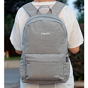 vimapo Lightweight Foldable Backpack for Travel, 20L Packable Hiking Daypack, Camping Outdoor Cycling Bag for Adult & Teen (Grey)