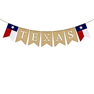Jute Burlap Texas Lone Star State Flag Banner for Garden Fence,Fireplace Mantel Decoration