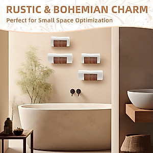Towel Racks for Bathroom Set of 4 Wall Towel Racks, Versatile Hanging Towel Organizer，Wood Towel Holder for Rolled Towels, Spa, Blanket, Yoga Mat – Easy Installation, Eco-Friendly