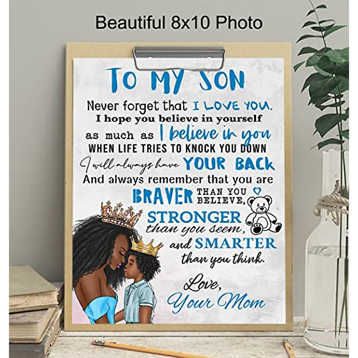 Boys Bedroom Decor - Black Art - African American Art - To My Son Gifts from Mom - Little Boys Room Decor - Wall Art for Boys - Blue Baby Boy Nursery Decor - Kids Room Decor - Family Decor