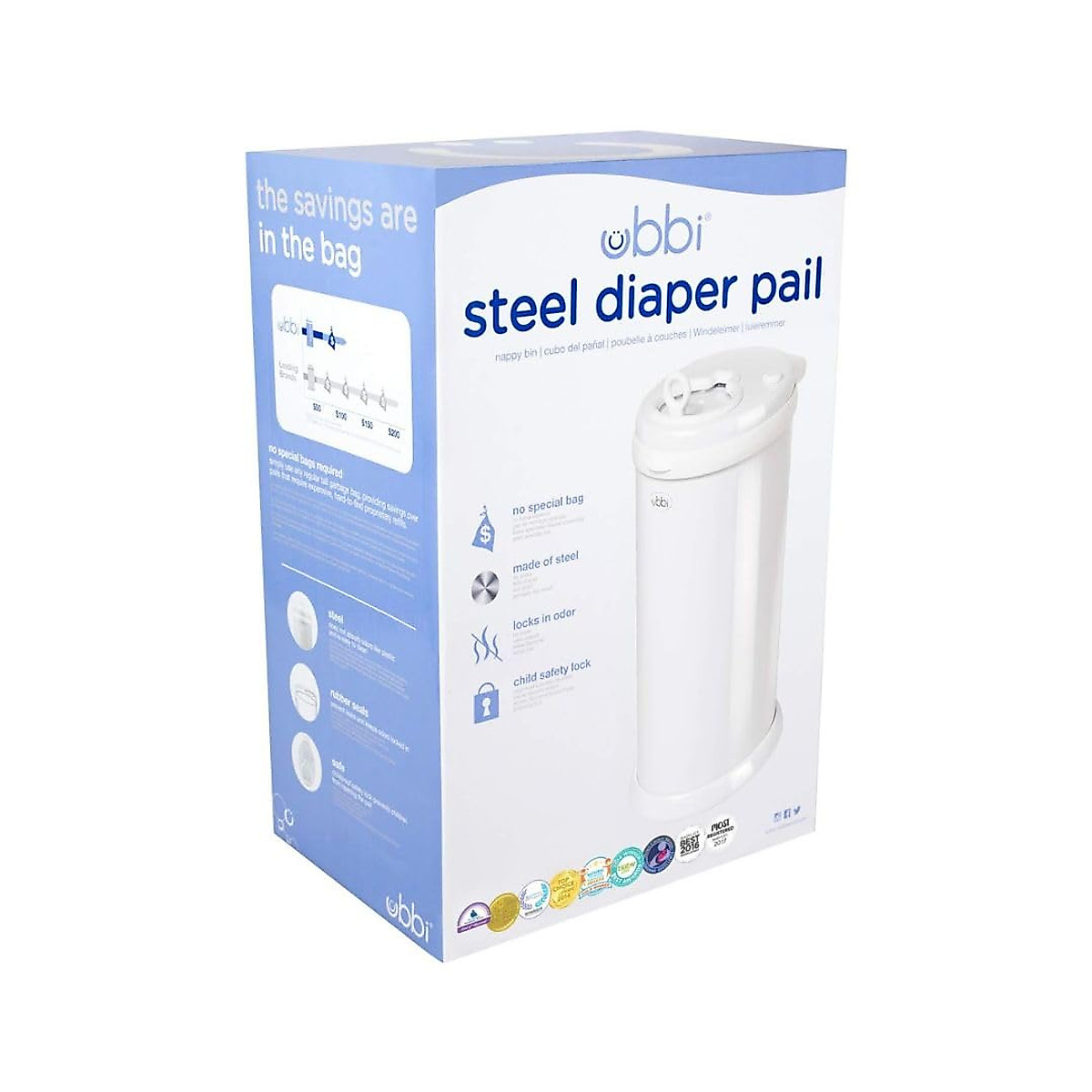 Ubbi Steel Odor Locking, No Special Bag Required Money Saving, Awards-Winning, Modern Design, Registry Must-Have Diaper Pail, White