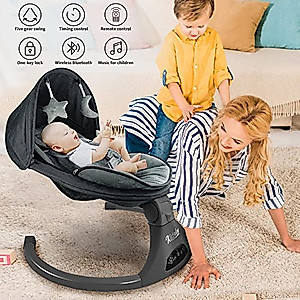 Baby Swing for Infants,5-Speed Baby Swing with 12 Preset Lullabies, Remote Control Baby Swings for Infants with Touch Screen Infant Swing for 5-20 lb,0-9 Months Suitable for Indoor and Outdoor.