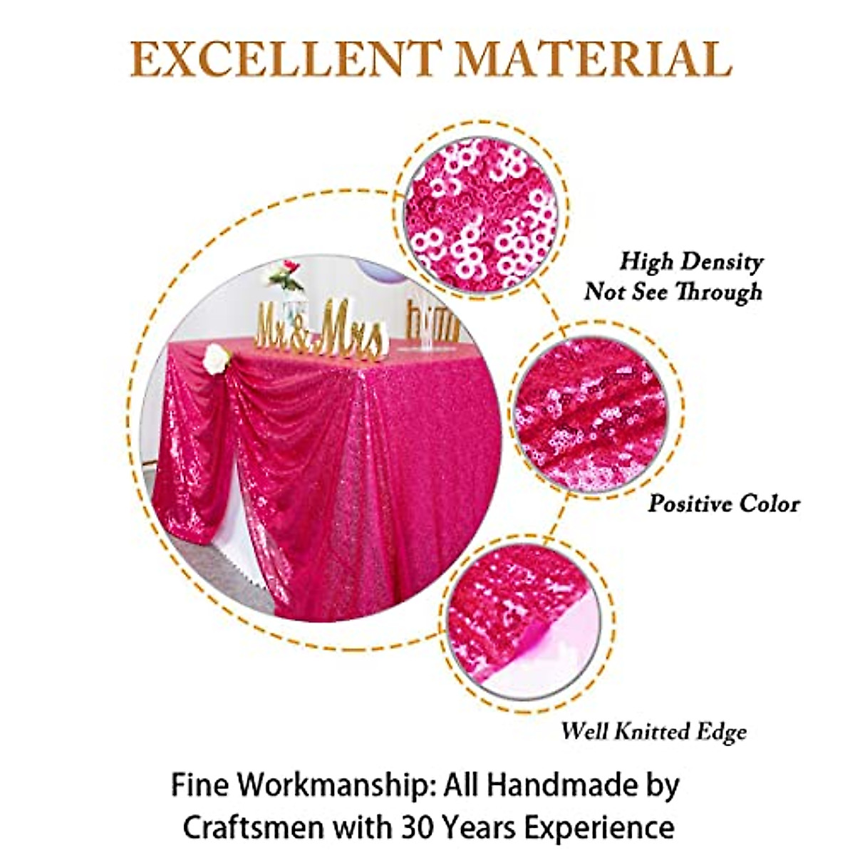 ShinyBeauty Hot Pink Sequin Tablecloth Rectangle 60inx102in Sequin Tablecloth for Wedding/Party-Fuchsia