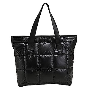 AZURAOKEY Puffer Tote Bag for Women, Women Nylon Shoulder Bag Design Space Padded Messenger Bag Solid Color Handbag
