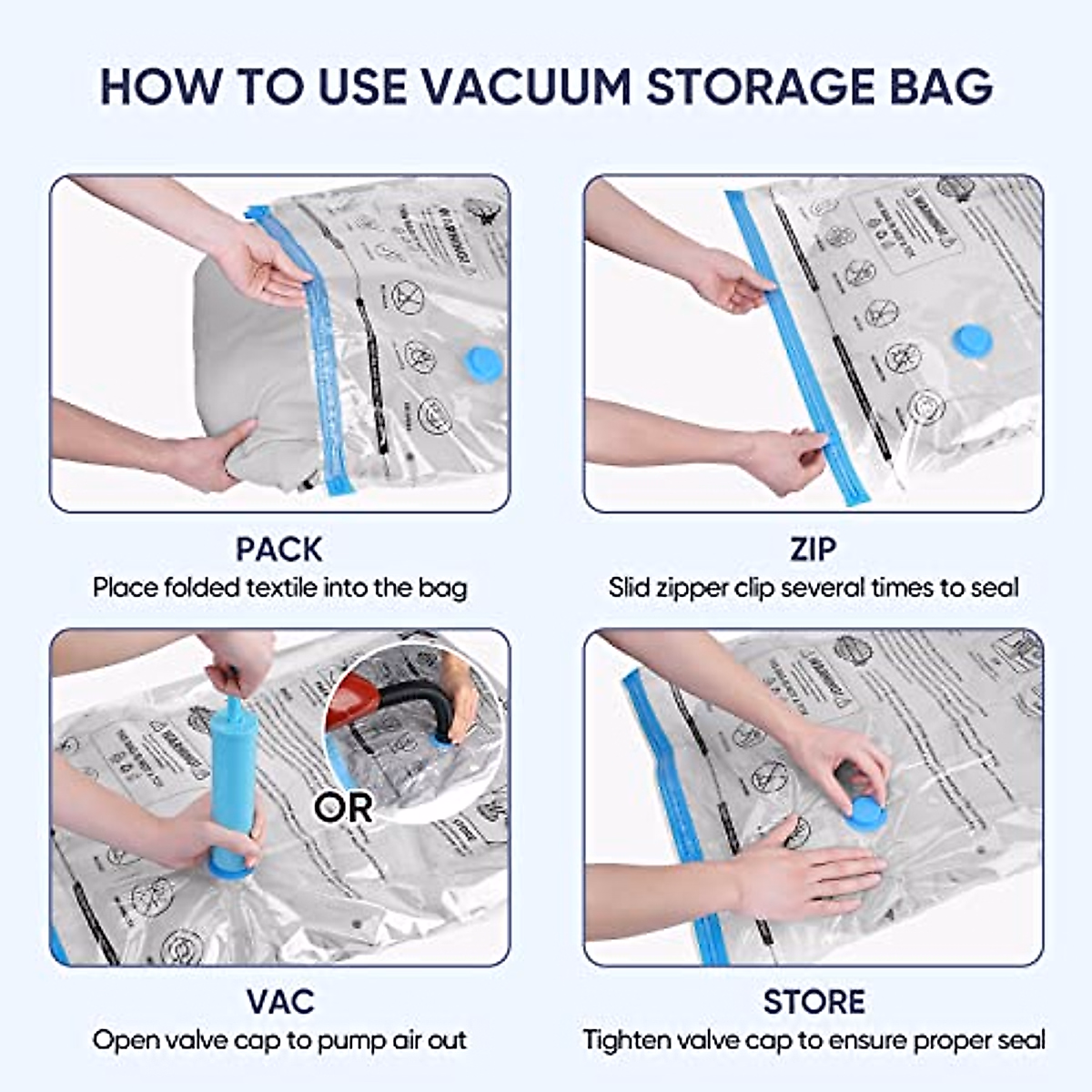 BALEINE Vacuum Storage Bag Space Saving Compression Sealer Bags for Moving, Hand Pump Included (Large 6 Pack)