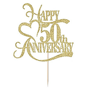 Gold Glitter 50th Anniversary Cake Topper - 50 Wedding Anniversary Party Decoration Ideas, 50th Anniversary Party / 50th Birthday Party Decorations