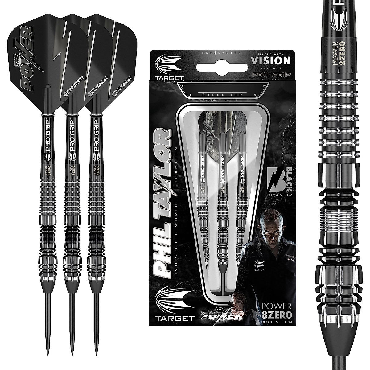 Phil Taylor Power 8-Zero Black P8Z4 23G 80% Tungsten Steel Tip Darts Set