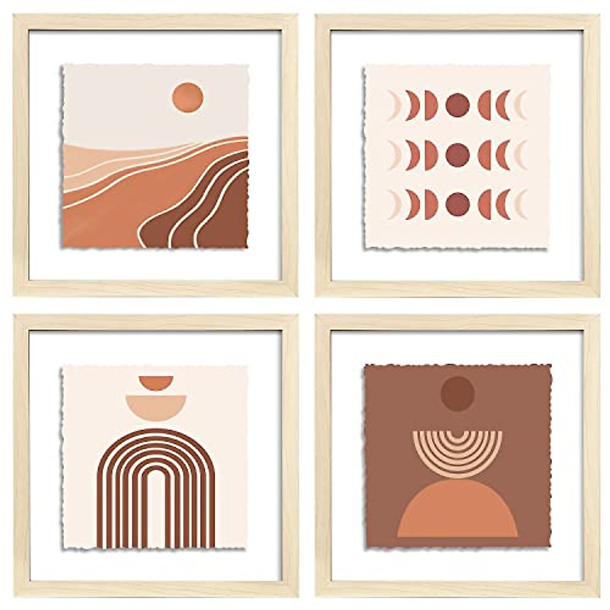 ArtbyHannah 4 Pack 12x12 Framed Boho Wall Art Decor with Decorative Mid Century Art Print Artwork for Gallery Wall or Home Decoration