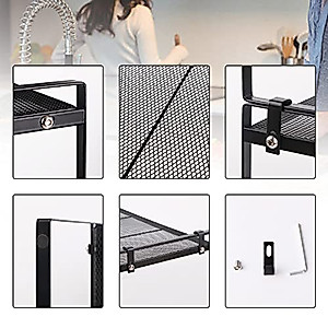 Ymeibe 2 Pack Cabinet Shelf Mesh Storage Organizer Stackable Countertop Racks for Kitchen Pantry Cupboard Under Sink Office Table Coated Heavy Duty Metal Frame Nonslip L16 W8.3 H9.5 (White)