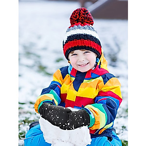 SATINIOR 2 Pairs Kids Snow Mittens Waterproof Winter Ski Gloves Warm Thicken Snow Gloves for Girls Boys (Black, Army Green, 3-5 Years)