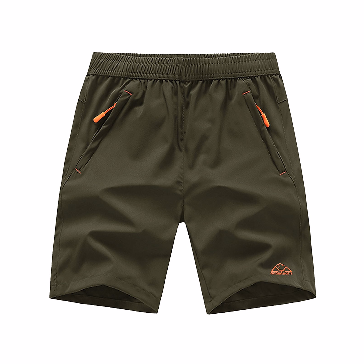 TBMPOY Men's 7" Hiking Running Shorts with Pockets Athletic Outdoor Sports Gym Workout Short Zipper Pockets ArmyGreen L