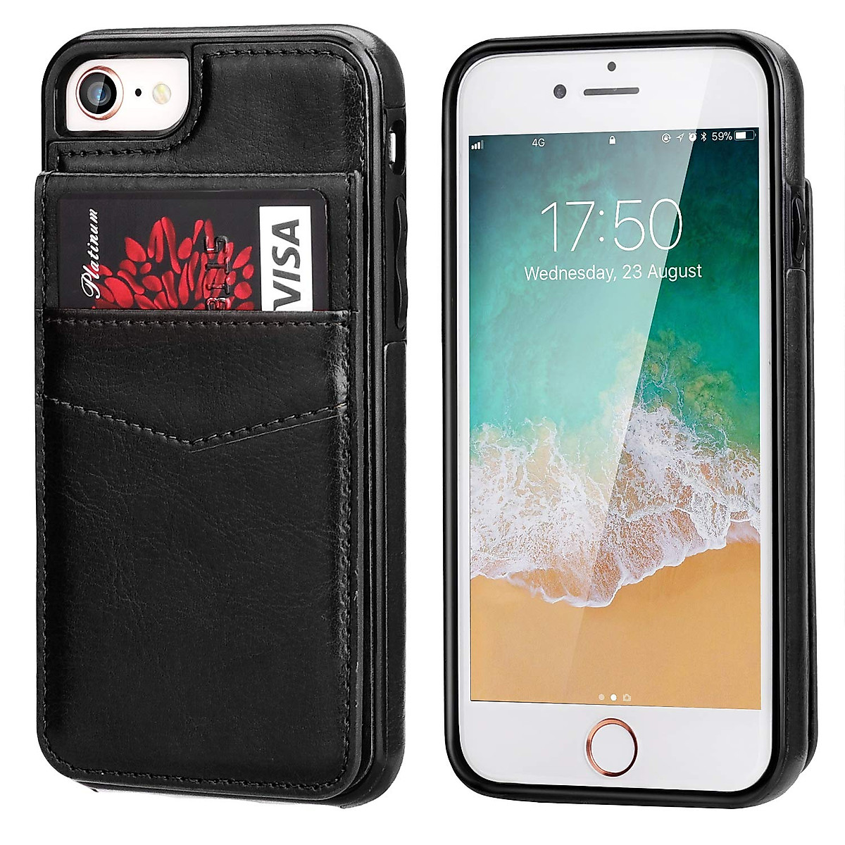 KIHUWEY iPhone 7 iPhone 8 iPhone SE 2020 Case Wallet with Credit Card Holder, Premium Leather Magnetic Clasp Kickstand Heavy Duty Protective Cover for iPhone 7/8/SE 4.7 Inch(Black)