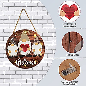 Interchangeable Seasonal Gnome Welcome Sign for Front Door Decor Rustic Wooden Welcome Sign with 10 LED Lights,12 Inches Modern Farmhouse Wall Home Sign for Holiday Halloween Thanksgiving Christmas