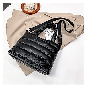 UMRFNO Puffer Tote Bag, Quilted Tote Bag for Women Luxury Shoulder Bag Down Winter Handbag Top Handle Bag Pillow Bag (Black)
