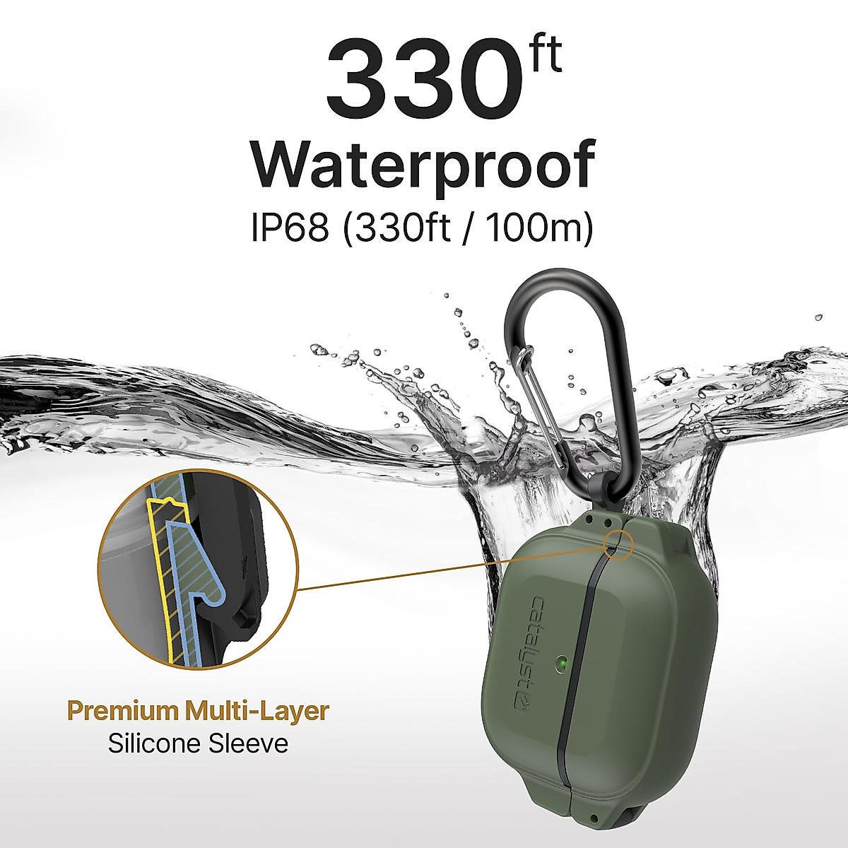 Catalyst Airpods 3rd Generation Case, 330ft Waterproof Total Protection Case for Airpods 3, Shockproof Case for Airpods 3rd Generation, Durable Protective Case for Airpods 3 with Carabiner