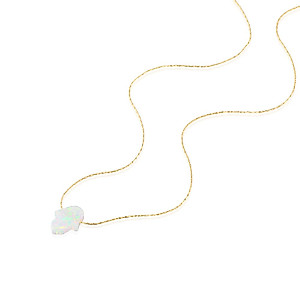 Delicate 14K Gold Filled Opal Hamsa Choker Necklace - Designer Handmade Minimalist Collar with Small White Hand - 13.5 inch + 3 inch extending chain