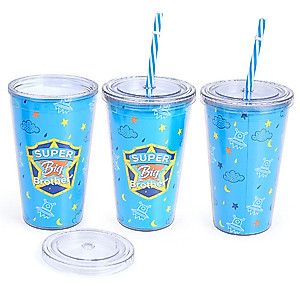 Golray Super Big Brother Gifts Set with Superhero Cape Eyemask Dinosaur Slap Bracelets Necklace, Drawstring Backpack, Plush Keychain, Insulated Plastic Tumbler Cup Big Brother Gift Little Toddler Boy