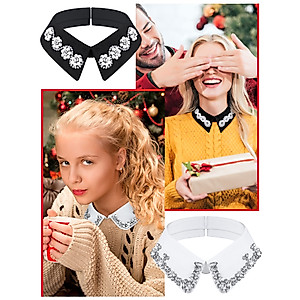 Giegxin 6 Pieces Rhinestones Half Shirt Blouse Dickey Collar Fake Collar Rhinestone Shirt Detachable Collar for Women Outfits(Black and White)