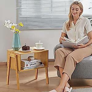 Pipishell Bamboo Stackable End Tables, Wood Living Room Nightstand, Bedside Tables for Bedroom Storage, Set of 2