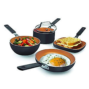 Gotham Steel Mini Stackmaster 5 Piece Cookware Set – Nonstick Personal Sized Fry Pan, Sauce Pan, Wok and Grill/Griddle Pan, Nests for Easy Storage, Dishwasher Safe