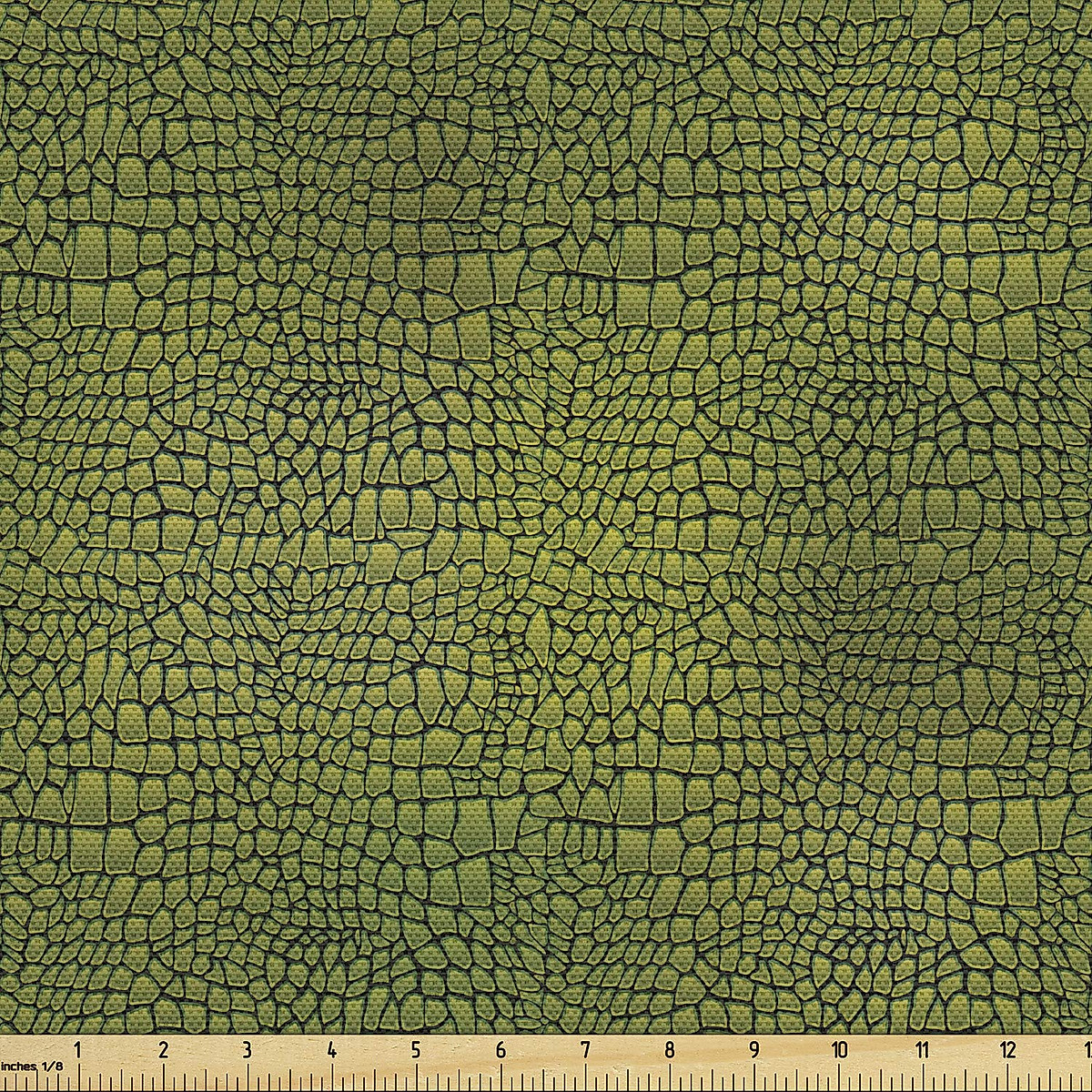 Lunarable Alligator Fabric by The Yard, Realistic Style Digital Illustration of Crocodile Reptile Animal Skin, Decorative Fabric for Upholstery and Home Accents, 3 Yards, Green Olive
