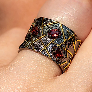 Gem's Beauty Gifts for Her Amethyst Rings Original Designer Silver Gemstone Black Rings Amethyst Women Rings Birthstone Handmade Jewelry Valentine's Day Gifts for Wife(Size 5)