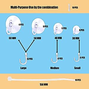GreenWind 22 Packs Suction Cup Hooks Shower Hooks for Hanging,Suction Cups with Holes Plus Hooks Zip Ties and Hitch Pins Assembled for Multi-Purpose Use All Smooth Surfaces in Office Kitchen Bathroom