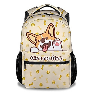 Homexzdiy Dog Backpack for Girls Boys, 16" Light Yellow Backpacks for School, Cute Pattern Large Capacity Bookbag for Students