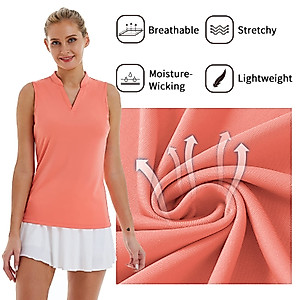 LastFor1 Women's Golf Sleeveless Polo Shirts UPF 50+ V Neck Athletic Tank Tops Outdoor Sports Quick Dry Moisture Wicking Pink XXL