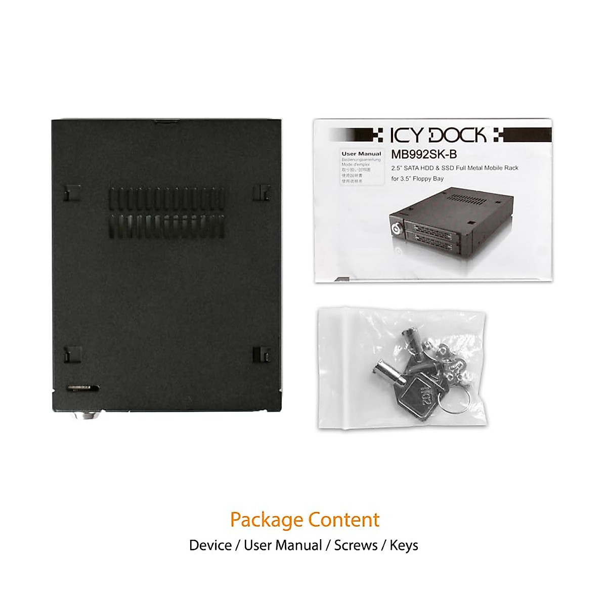 ICY DOCK Full Metal 2 Bay 2.5” SATA/SAS HDD & SSD Mobile Rack for External 3.5" Drive Bay | ToughArmor MB992SK-B