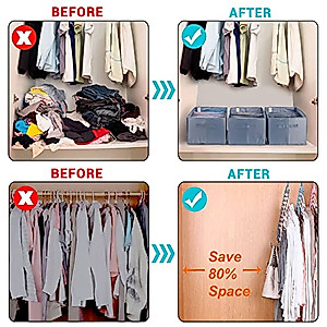 NOZAR 3-Piece XL Jeans Organizer for Closet - Wardrobe Clothes Organizer for Folded Clothes, Towels, Pants, Sweaters - Sturdy Fabric Clothing Organizer with 3 Space Saving Hangers