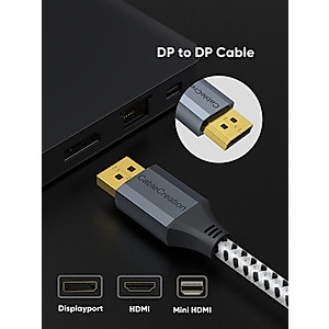 CableCreation 8K DisplayPort Cable 10 FT/3M, DP to DP Cable 1.4,Support 8K@60Hz, 4K@144Hz, 2K@165Hz Video Resolution & HDR,Gray