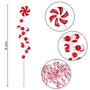 Sggvecsy 36 Pcs Christmas Curly Pick Red White Christmas Picks Christmas Tree Pick Candy Cane Christmas Decorations Christmas Tree Candy Shape Ornaments for Home Vase Wreath DIY Craft Xmas Tree Topper