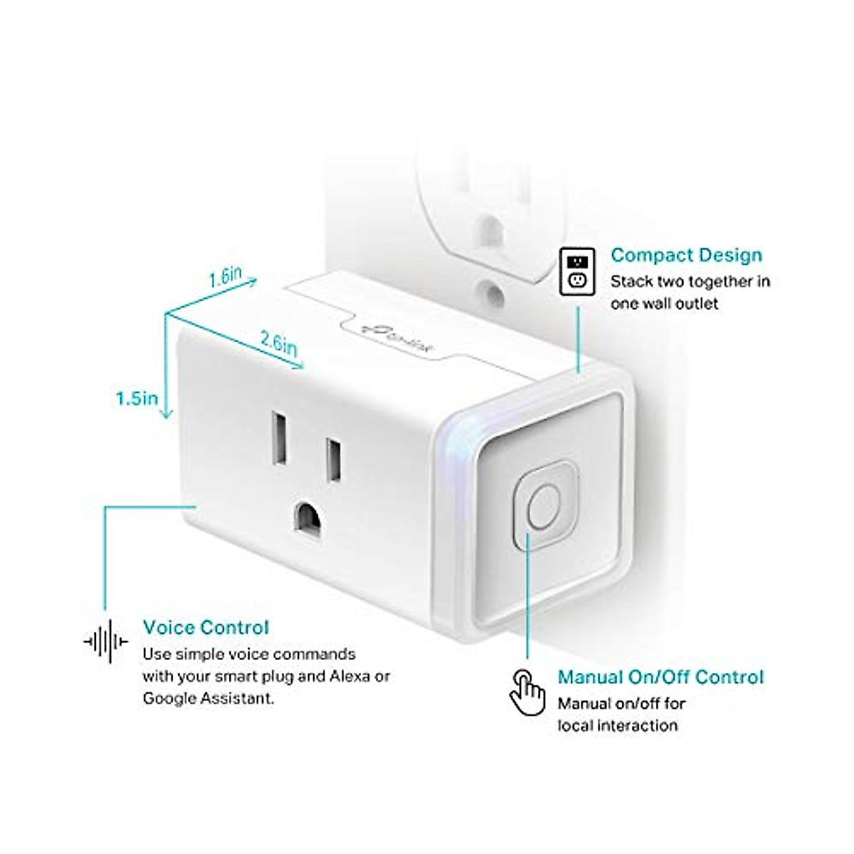 Kasa Smart Plug HS103P3, Smart Home Wi-Fi Outlet Works with Alexa, Echo, Google Home & IFTTT, No Hub Required, Remote Control,15 Amp,UL Certified, White, 3 Count (Pack of 1)
