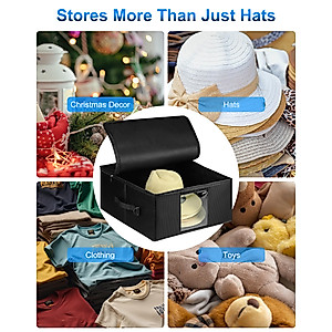 Teraves Large Hat Box for Women Storage, Sturdy Cowboy Hat Box Hat Travel Case, Stackable Hat Storage Box, Space Saver Hat Organizer for Closet, Black