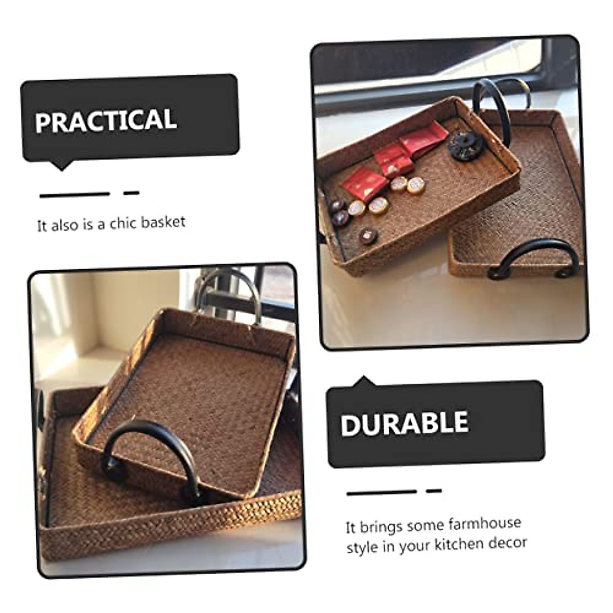 Cabilock 2pcs Handwoven Seagrass Storage Basket Small Woven Basket for Wedding Bathroom Kitchen Supplies