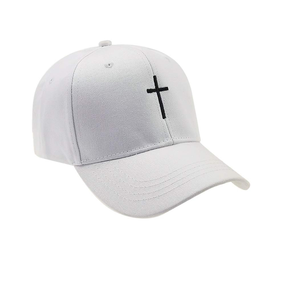 Cross Embroidery Baseball Cap,Adjustable Structured Dad Hat for Men Women Sun Hat (White-1)