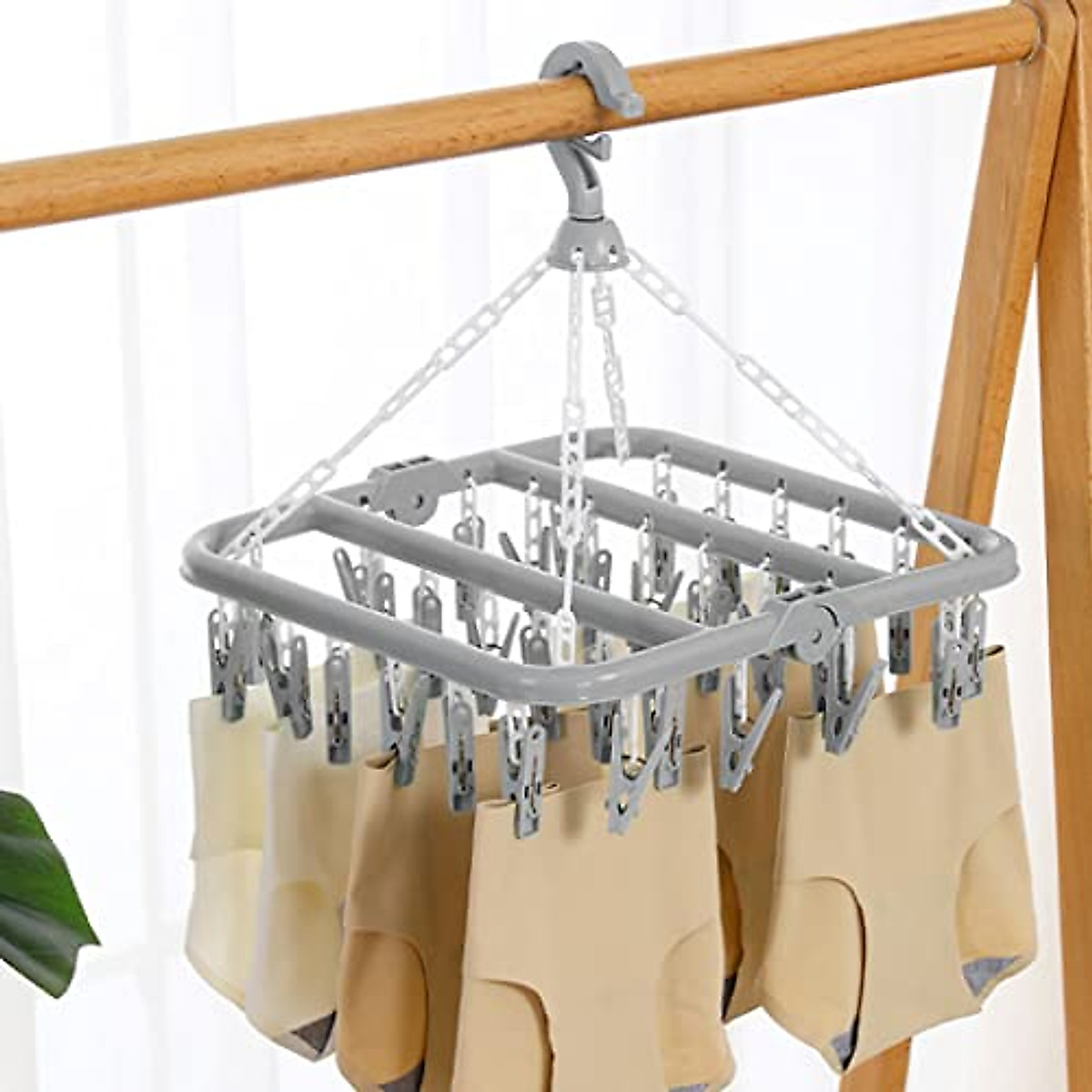 Gcroet Sock Dryer Folding Clothes Drying Rack Rotatable Plastic Underwear Hanger with 32 Windproof Clips Sock Dryer,Sock Hanger,Clothes Drying Hanger,Folding Sock Hanger,Clothes Drying Rack Clips