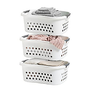 IRIS USA 48L Plastic Hip Hold Laundry Basket Hamper Organizer with Built-In Comfort Carry Handles, 1.3 Bushel, for Closet, Dorm, Laundry Room, Bedroom, Nestable, Ventilation Hole, 3 Pack, Large, White