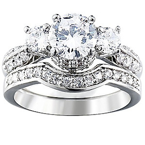 XAHH Wedding Band Engagement Ring Set for Women White Gold 2.5Ct Round White AAA Cz Size 5-11 Size 8